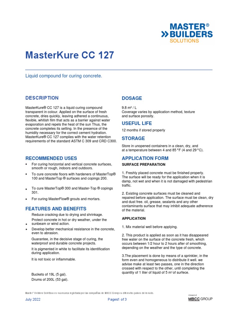 MasterKure CC 127 - English | PDF | Concrete | Materials