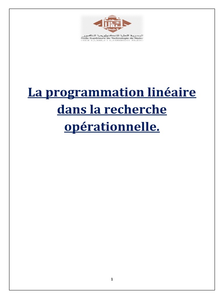 La Programmation Linéaire Dans La Recherche Opérationnelle | PDF | Optimisation linéaire ...