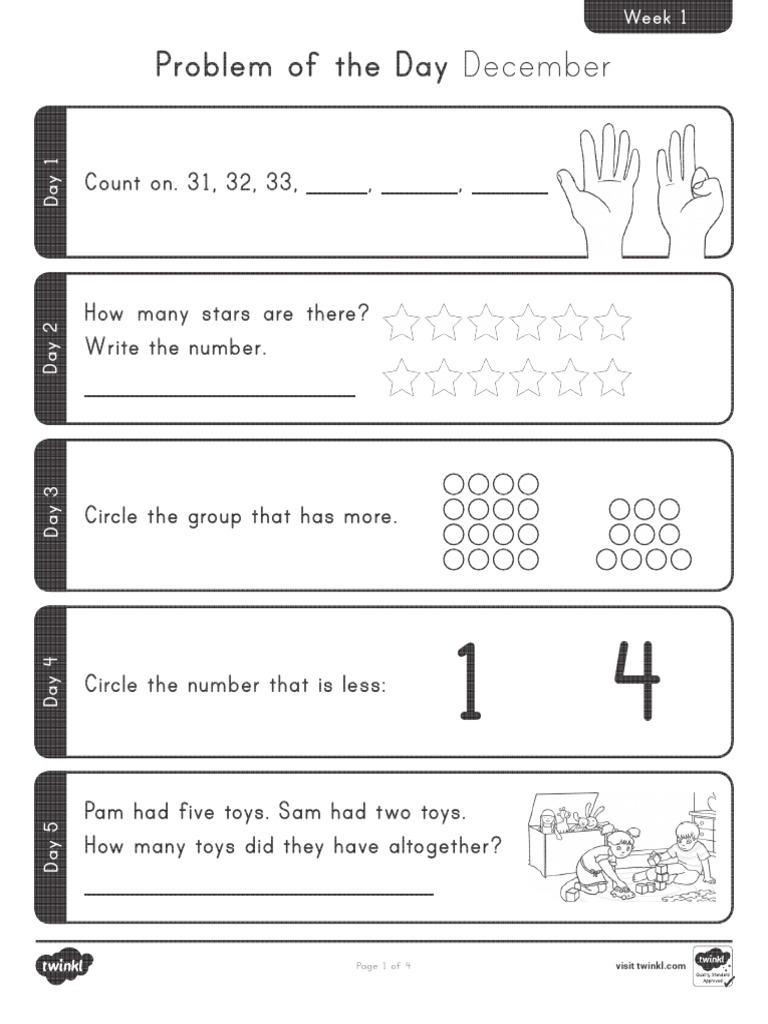 Kindergarten Math Problem of The Day December Activity | PDF ...