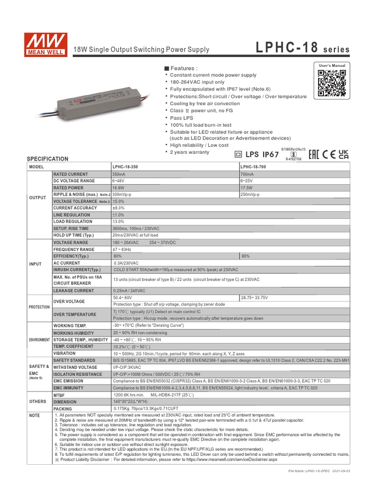 Lphc 18 Spec 1291712 Pdf Power Supply Computer Engineering