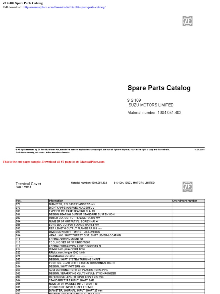 ZF 9s109 Spare Parts Catalog | PDF | Axle | Clutch