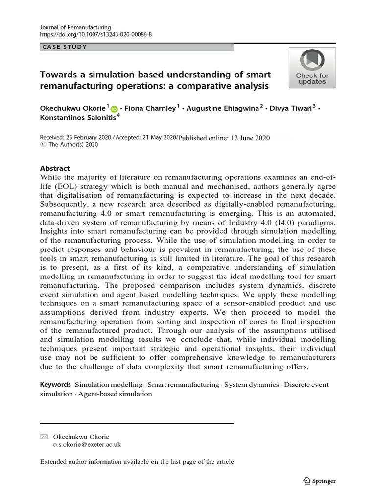 Towards A Simulation-Based Understanding of Smart Remanufacturing ... Towards A Simulation-Based Understanding of Smart Remanufacturing ...