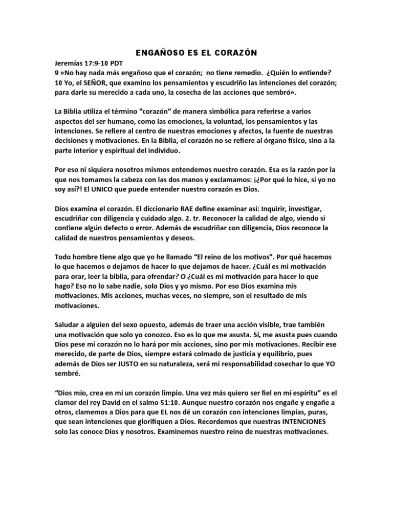 Engañoso Es El Corazón - Reflexion | PDF | Dios | Motivación