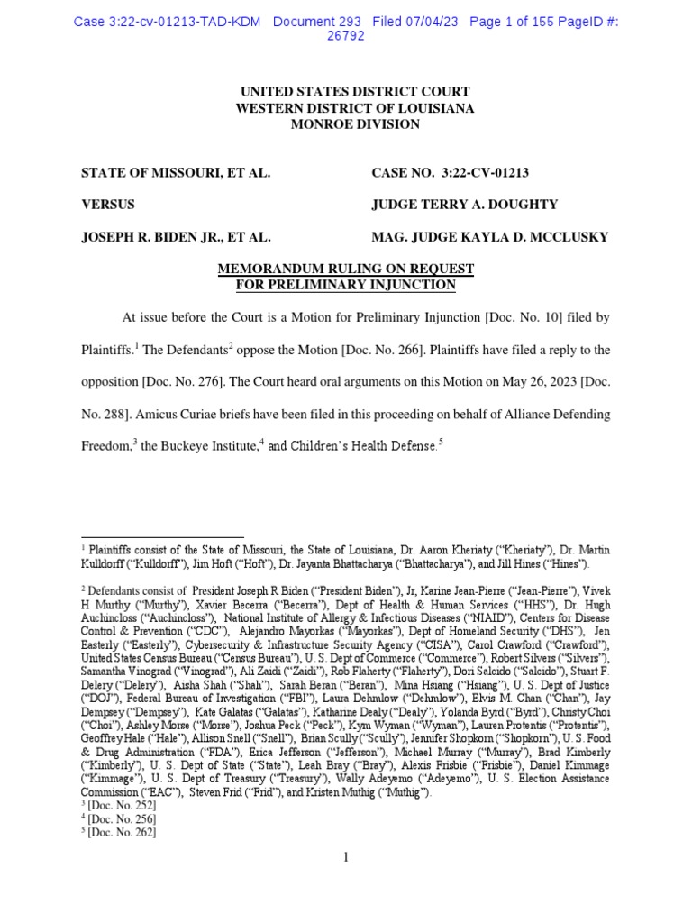 Mo V Biden Court Memo On Order For Preliminary Injunction | PDF | Facebook | First Amendment To ...