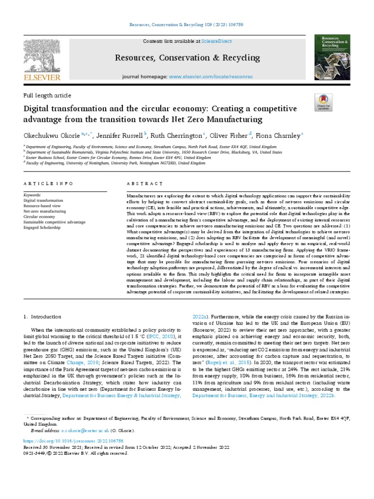 Digital Transformation and The Circular Economy: Creating A Competitive ...