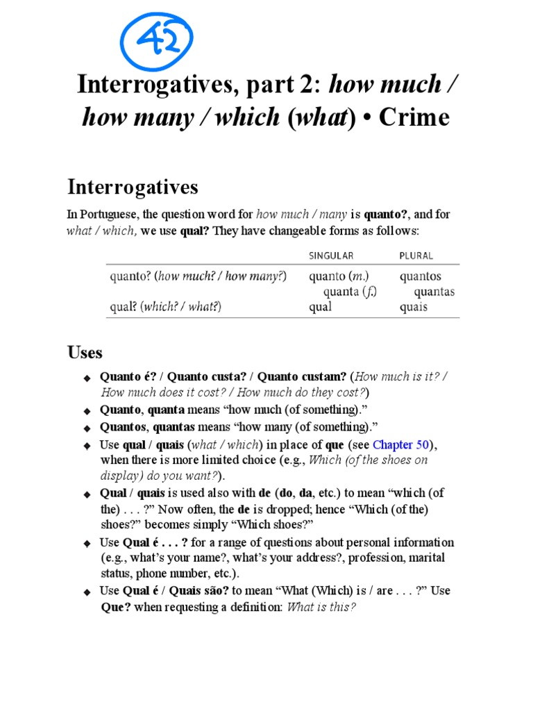 Interrogatives in Portuguese: Costs & Choices | PDF | Linguistics ...