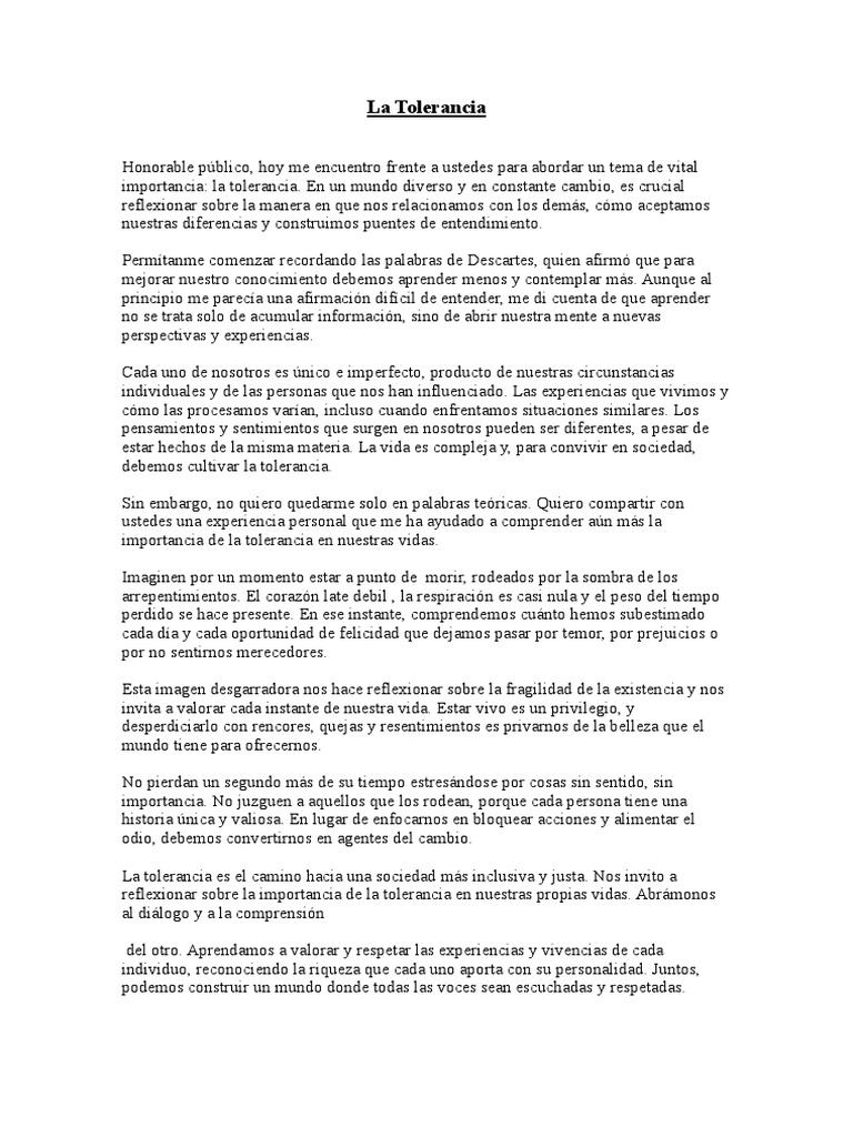 Discurso | PDF | Tolerancia | Amor