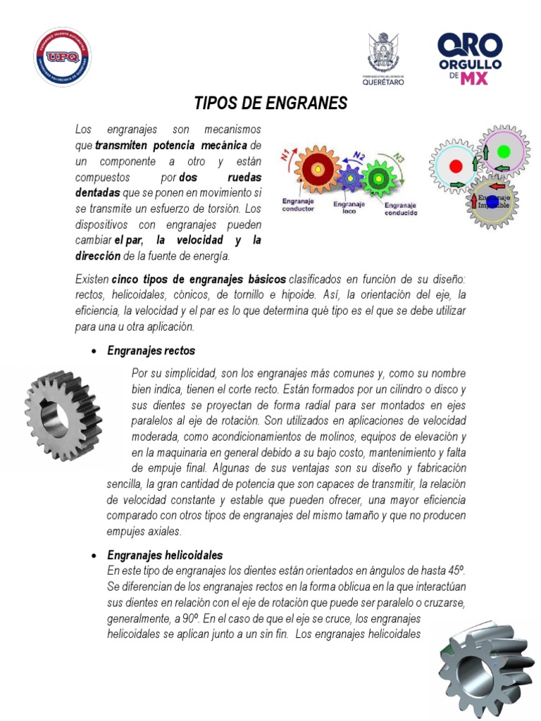 Tipos de Engranes | PDF | Engranaje | Cinemática