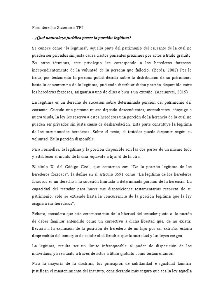Foro Derecho Sucesorio TP2 | PDF | Herencia | Bienes (Ley)