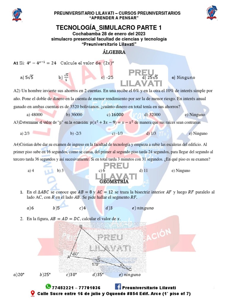 SIMULACRO TECNOLOGIA PARTE 1_PREU LILAVATI | PDF | Carbohidratos | Ciencias fisicas
