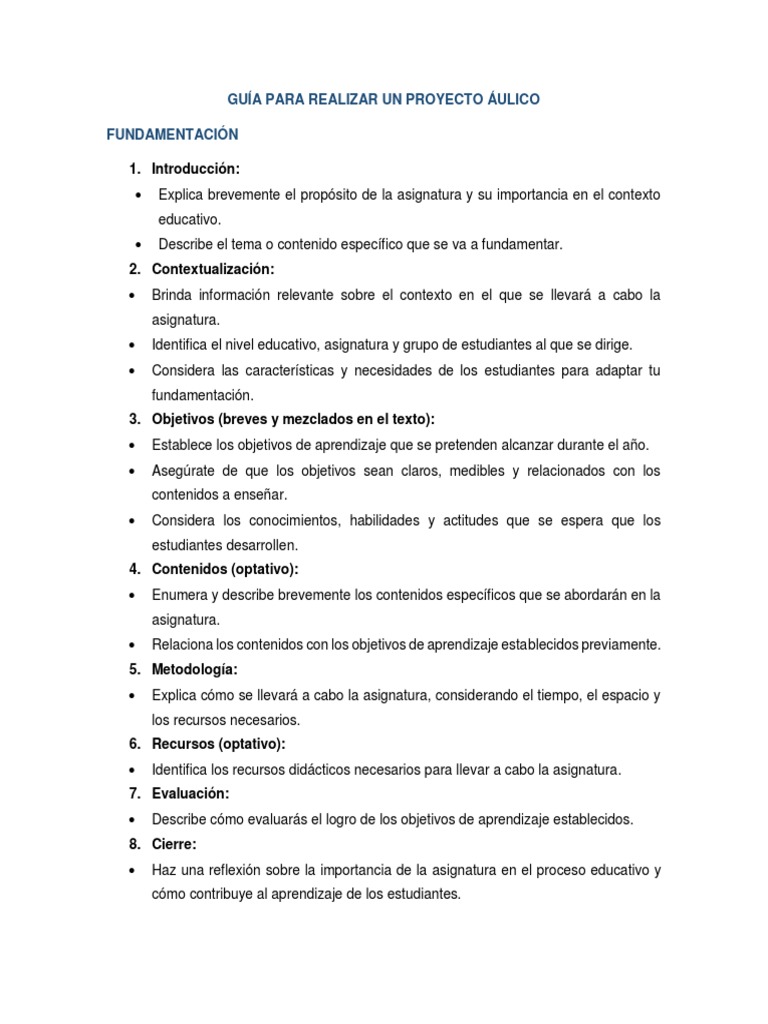GUIA PARA REALIZAR UN PROYECTO AULICO - Fundamentacion | PDF ...