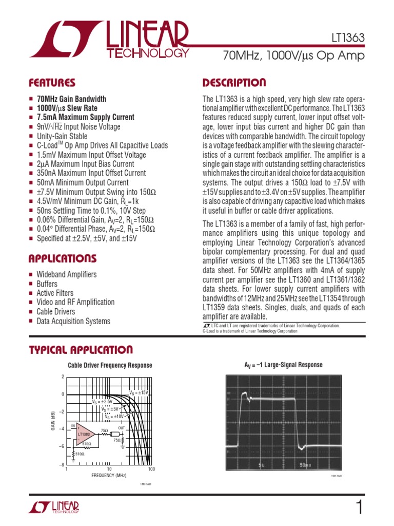 LT1363 Fa | PDF | Amplifier | Operational Amplifier
