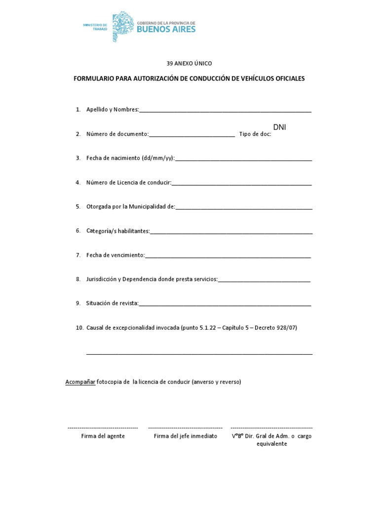 Anexo Unico 39 Editable | PDF | Licencia de conducir | Gobierno
