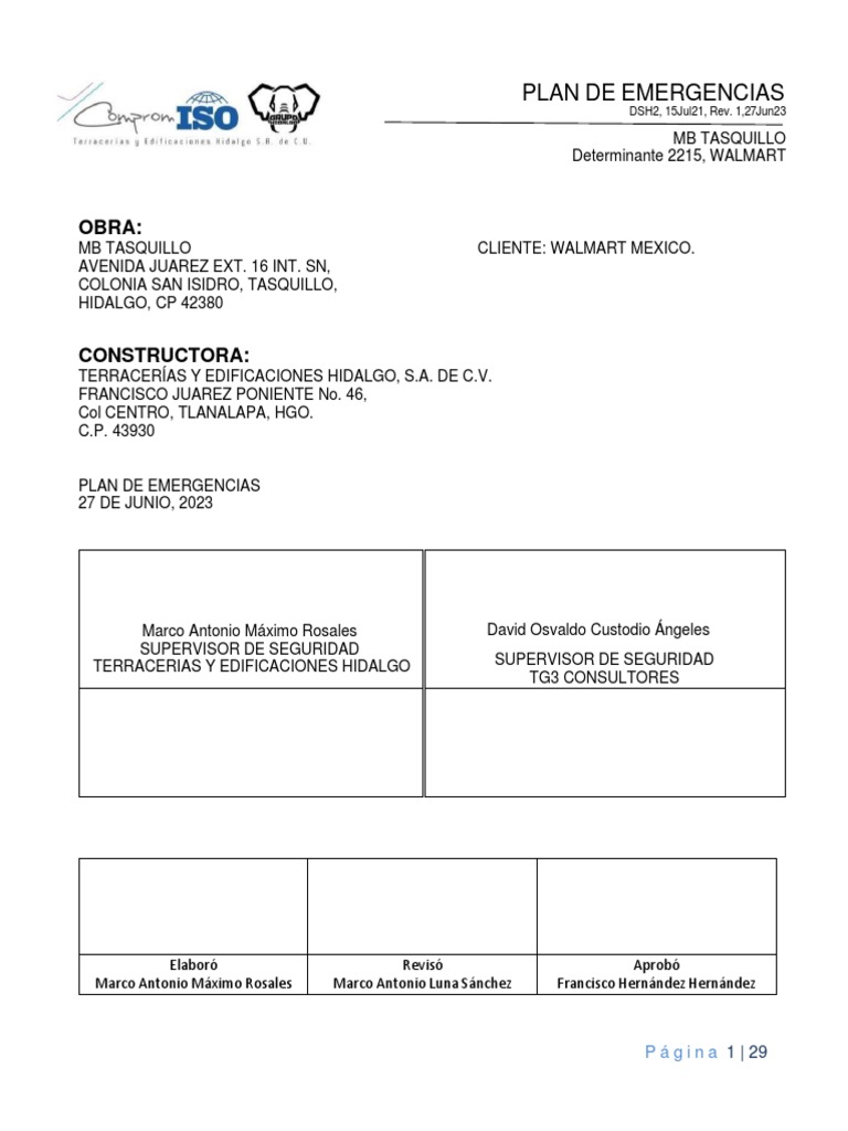 DSH2, Plan de Emergencias, Rev. 1, 27jun23 | PDF | Defensa Civil | La ...
