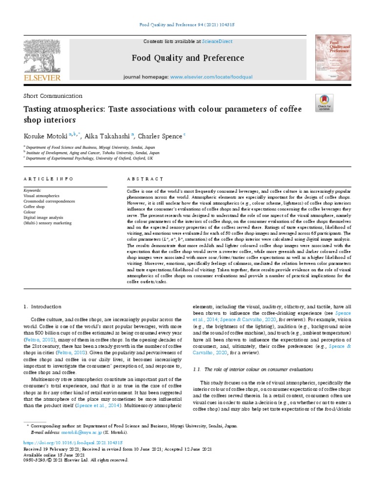 Tasting Atmospherics Taste Associations With Colour Parameters of ...