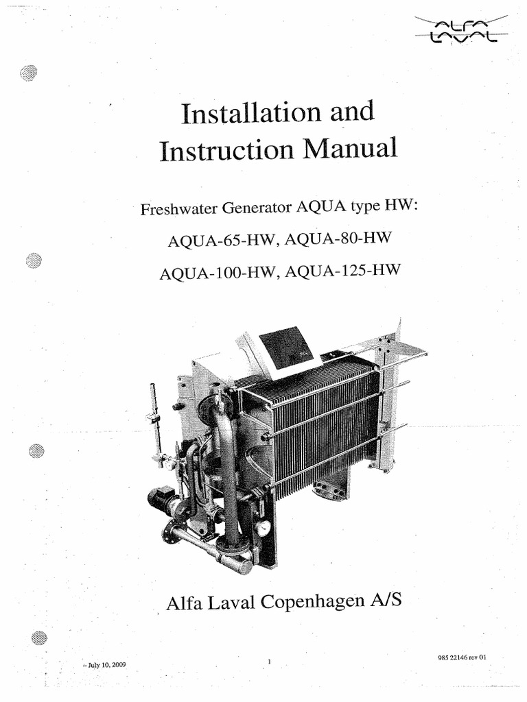 ALFA LAVAL Fresh Water Generator AQUA Type HW (MV Elena) | PDF
