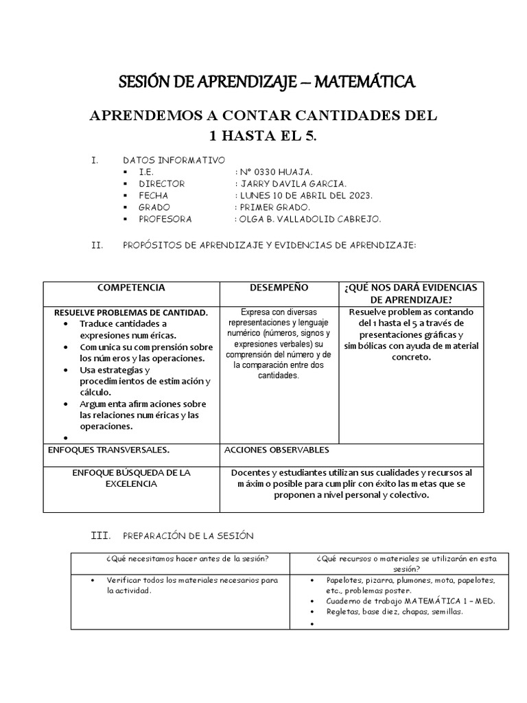 Contando del 1 al 5 en Matemática | PDF | Aprendizaje | Science