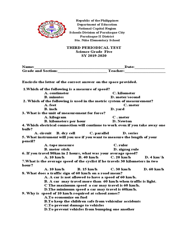 Grade 5 Science Test | PDF | Electricity | Electrical Conductor
