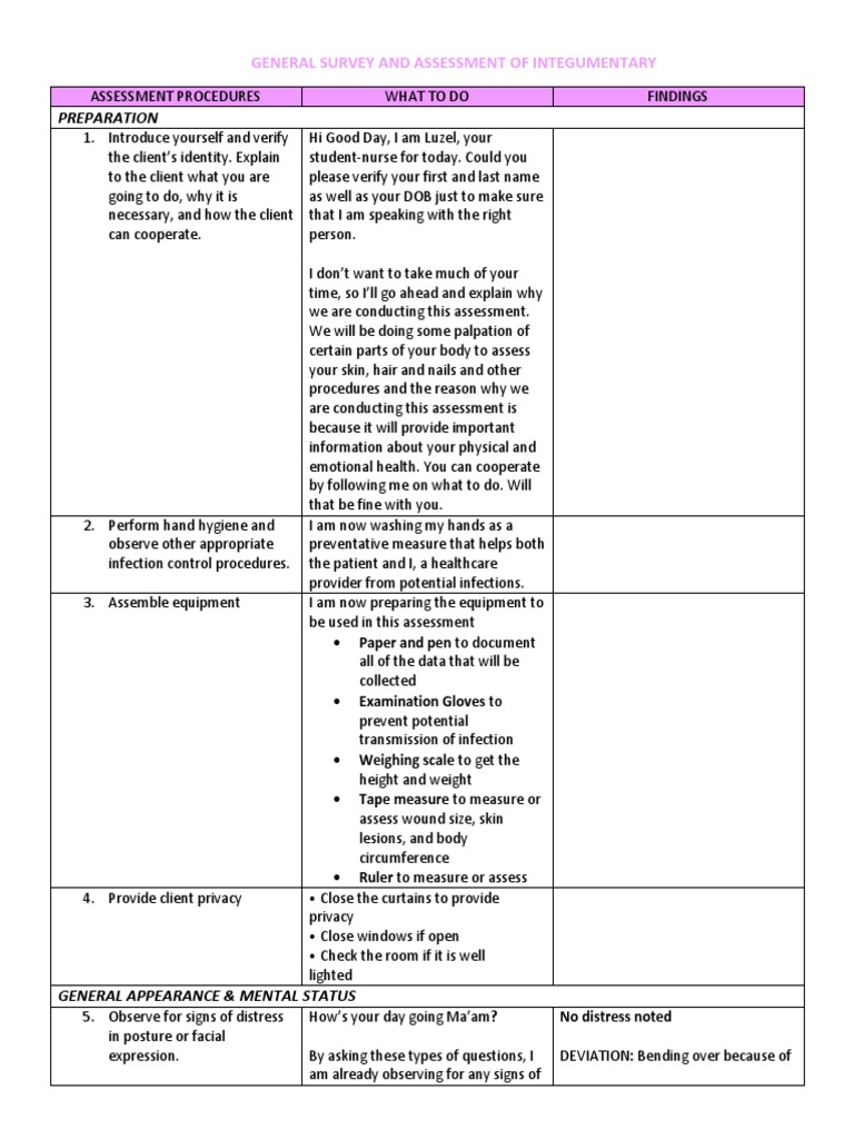 General Survey and Assessment of Integumentary | PDF | Nail (Anatomy ...