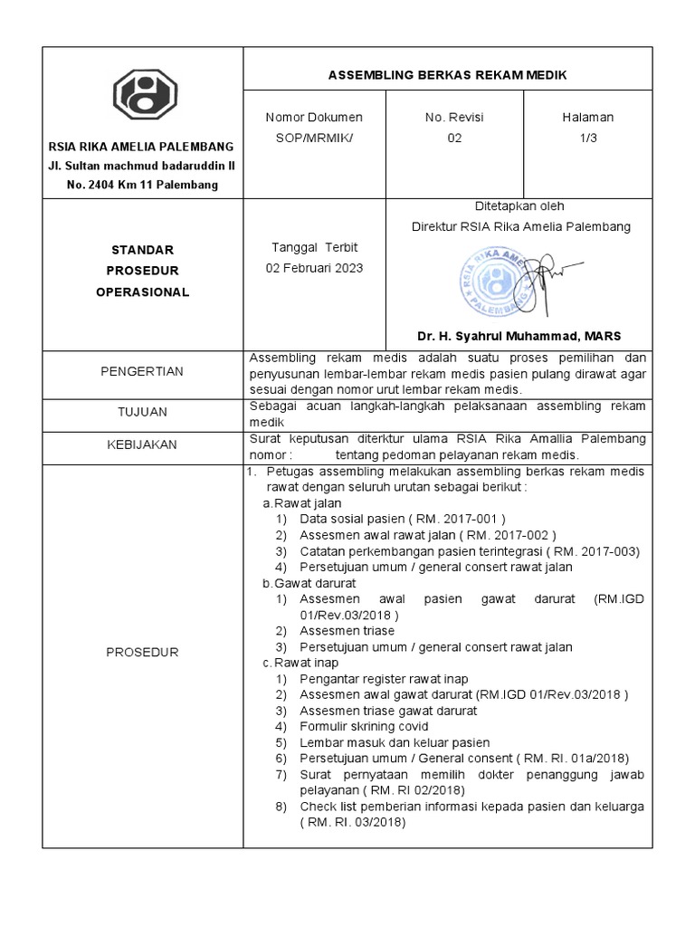 Spo Assembling Berkas Rekam Medik | PDF