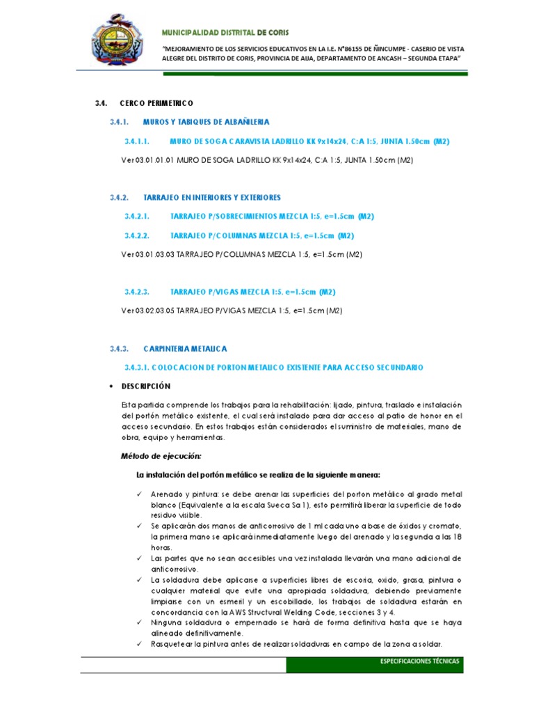 Especificaciones Arquitectura Imprimir - 0002 | PDF | Pintar | Cemento