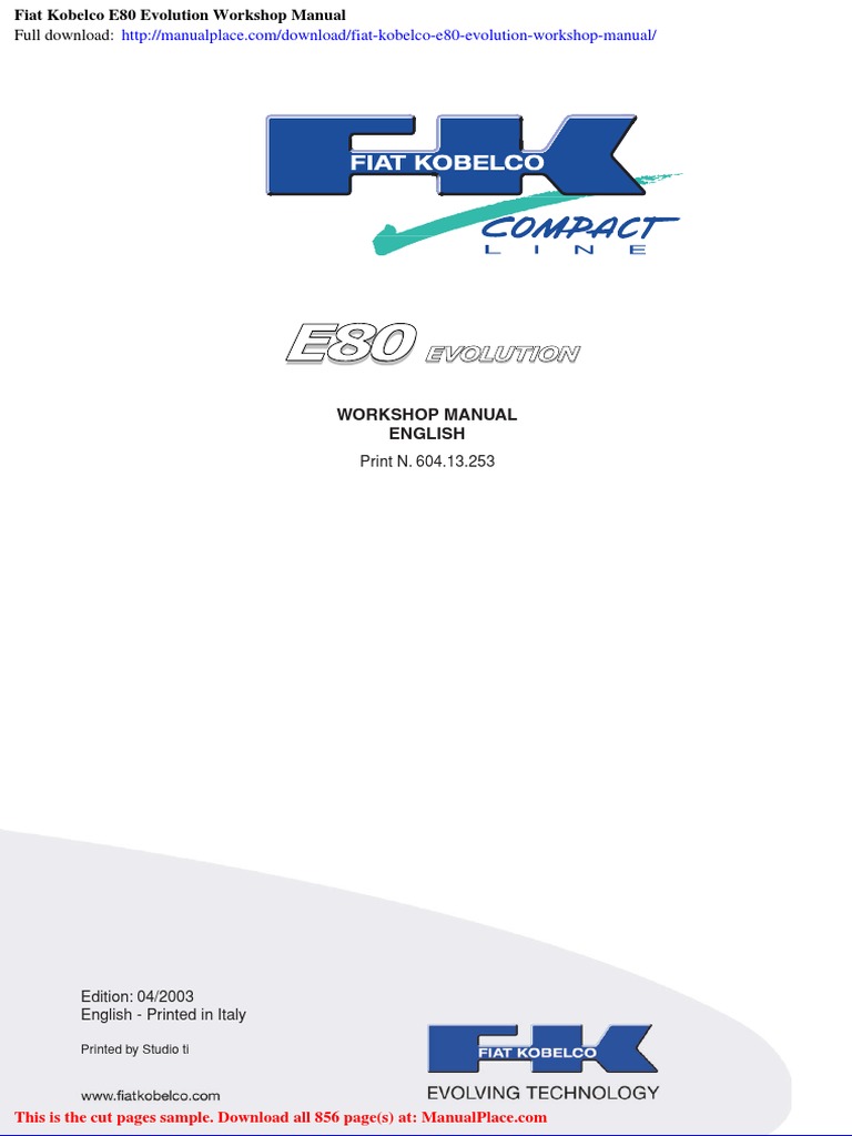 Fiat Kobelco E80 Evolution Workshop Manual | PDF | International System Of Units | Kilogram