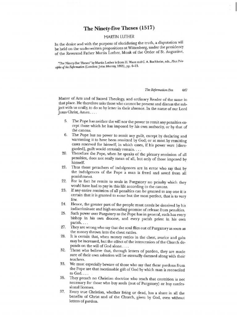 Martin Luther's 95 Thesis | PDF