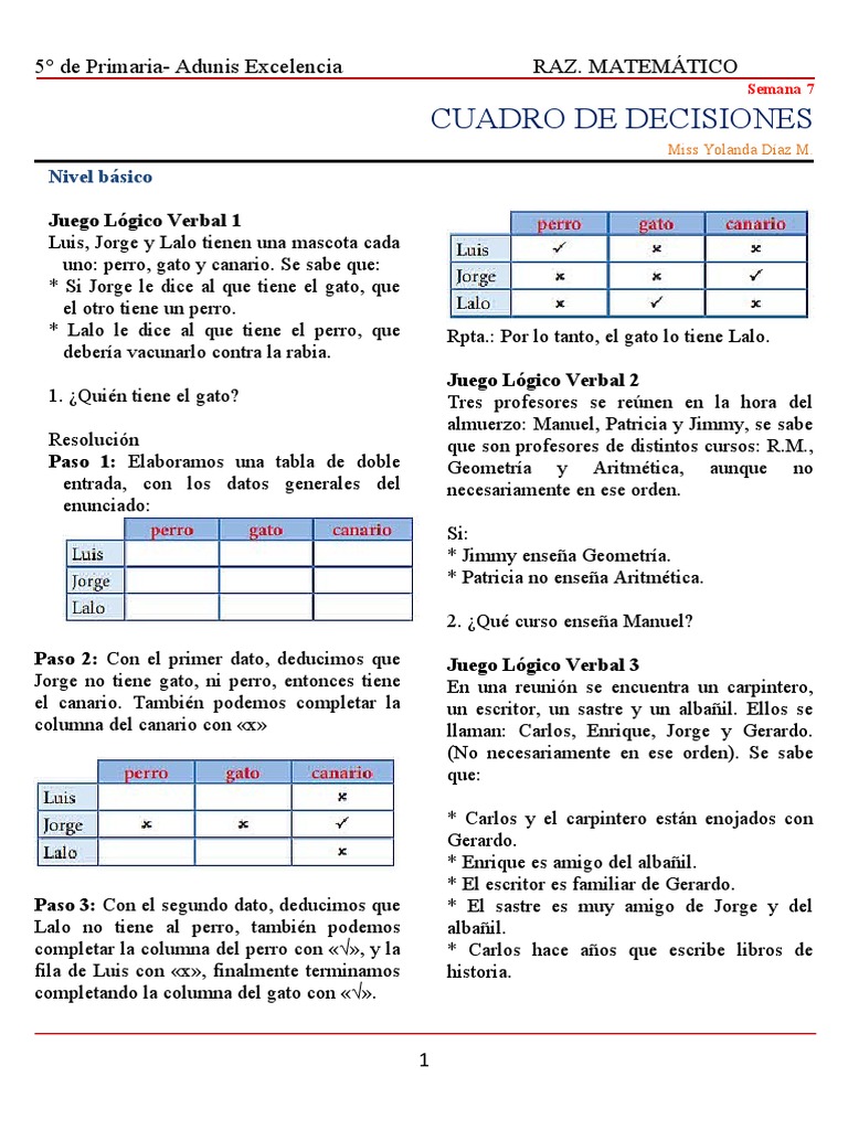 Sem07-5to-Grado-de-Primaria-RM CUADRO DE DECISIONES | PDF