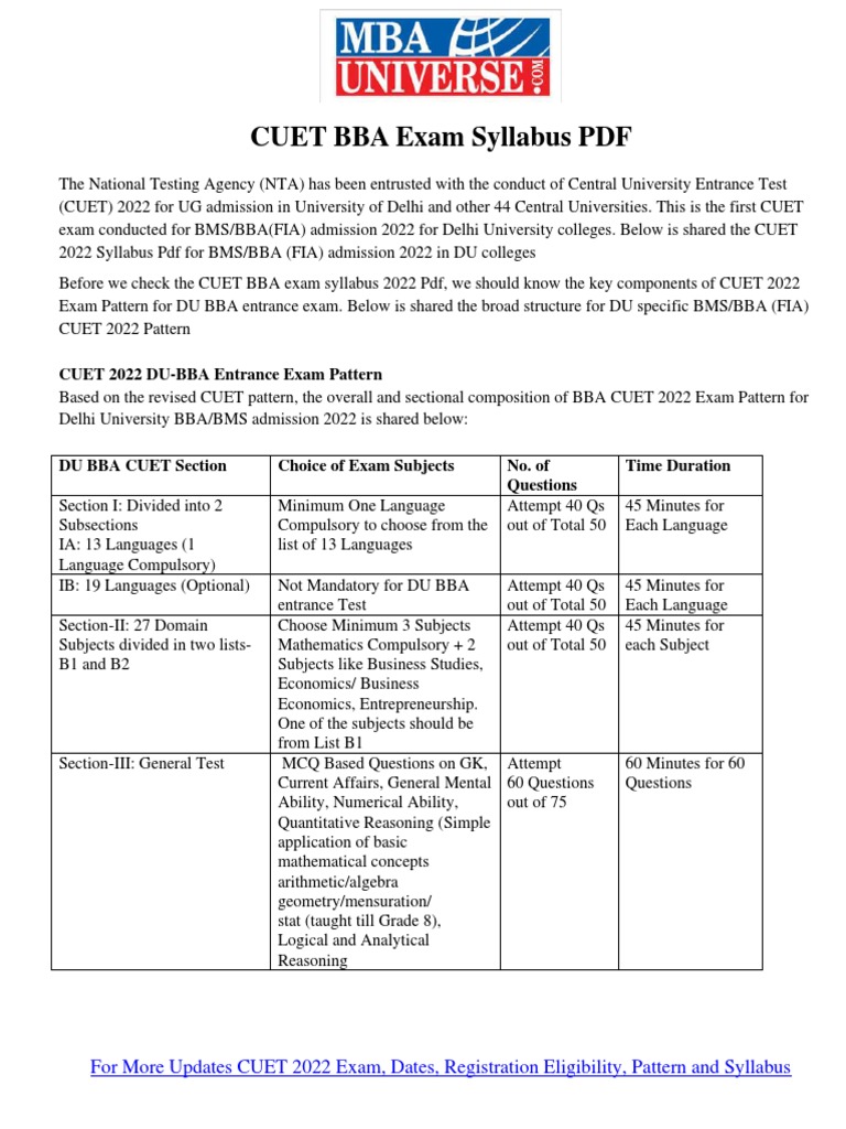 Cuet Bba Syllabus | PDF | Mathematics | Multiple Choice