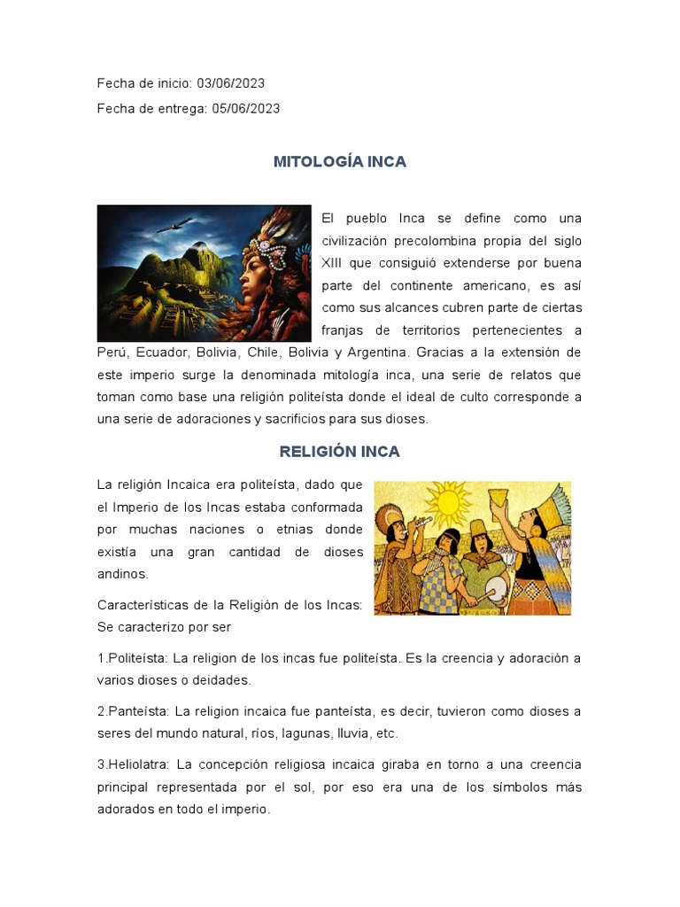 Mitologìa Inca | PDF | Imperio Inca | Creencia religiosa y doctrina