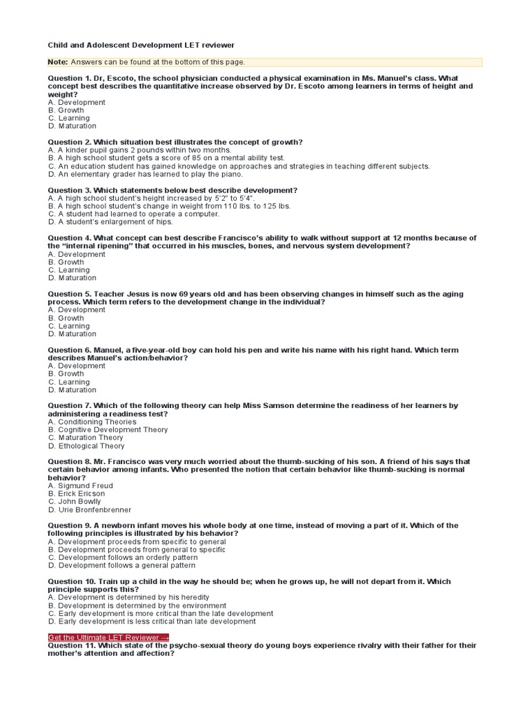 Child and Adolescent Development LET Reviewer | PDF | Learning | Curriculum