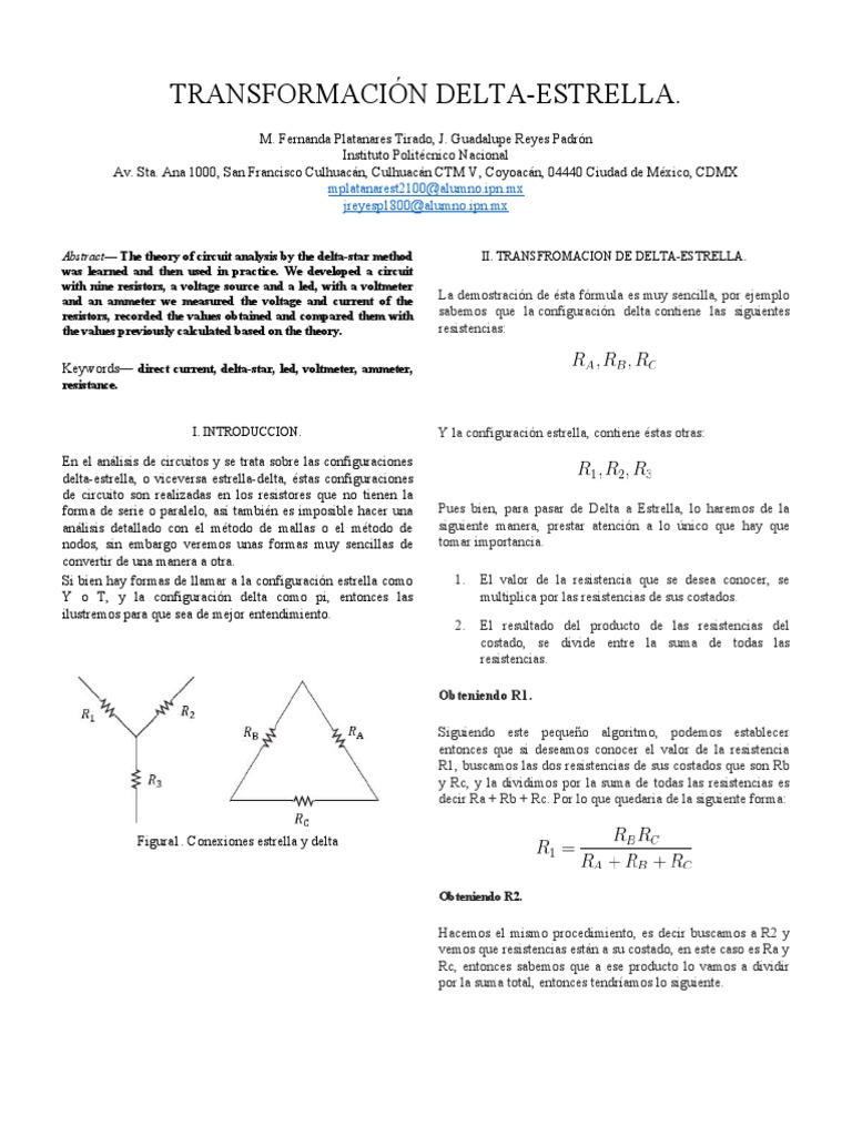 Transformación Delta a Estrella en Circuitos | PDF | Electromagnetismo ...