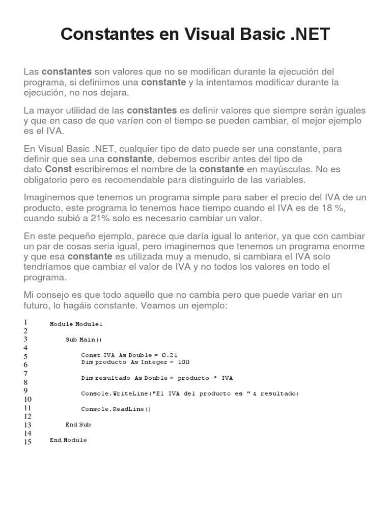 2 - Constantes en Visual Basic | PDF 2 - Constantes en Visual Basic | PDF