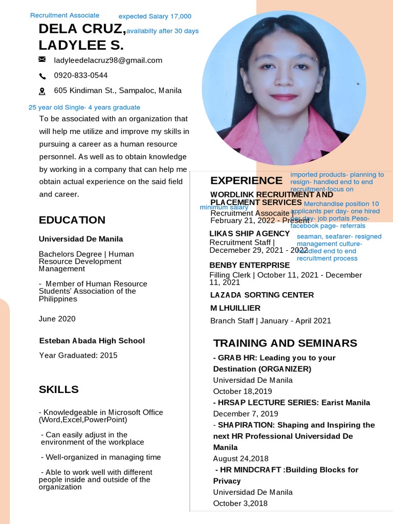 Resume Lady Lee Dela Cruz | Download Free PDF | Recruitment | Human ...