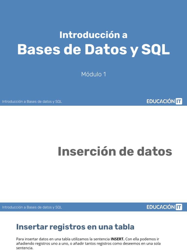 6 - Inserción de Datos | PDF | SQL | Base de datos relacional 6 - Inserción de Datos | PDF | SQL | Base de datos relacional