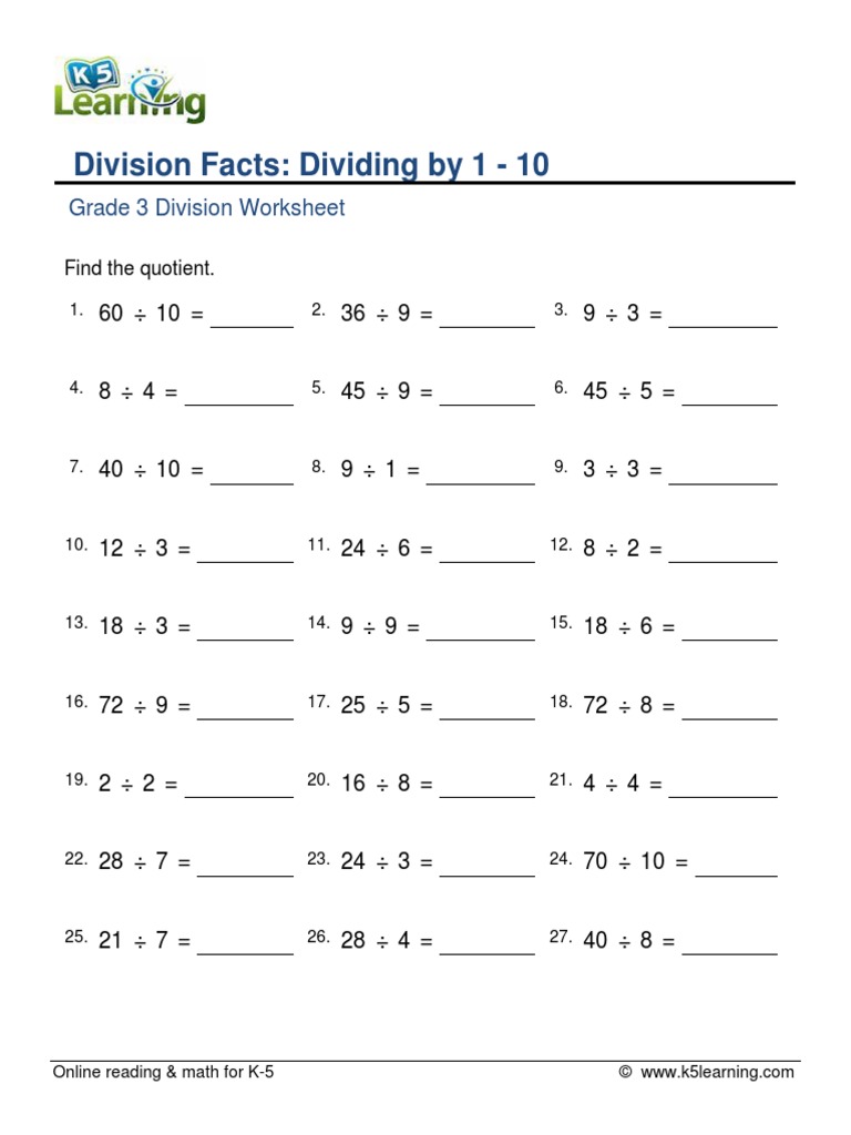 Grade 3 Division Worksheet | PDF