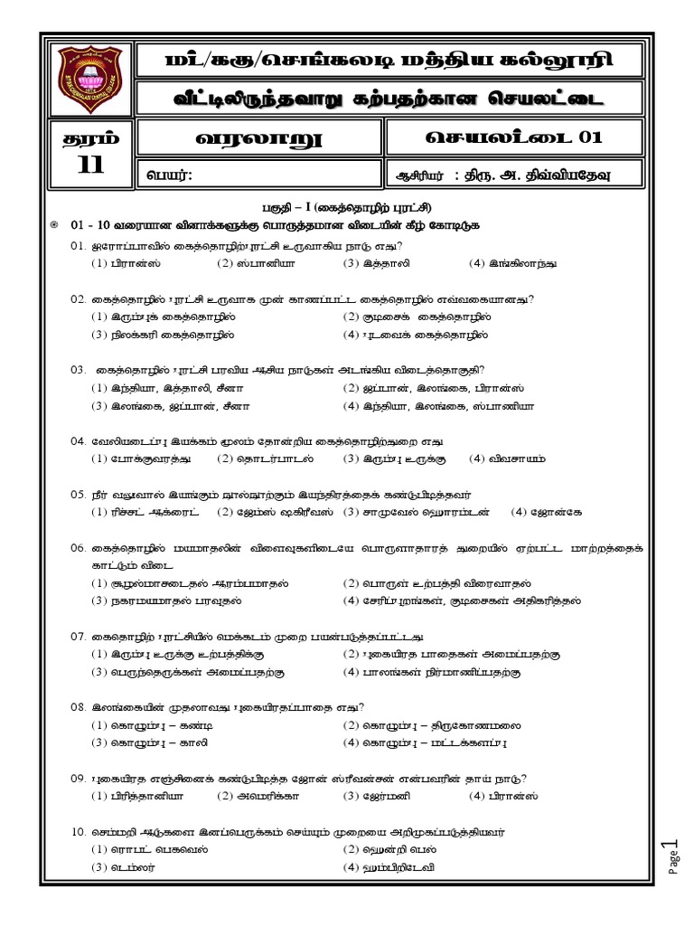Grade 11 History Worksheet | PDF