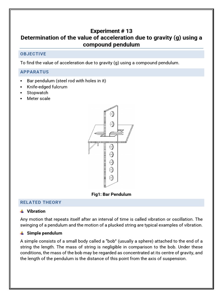 Lab 13 Compound Pendulum | PDF | Pendulum | Oscillation