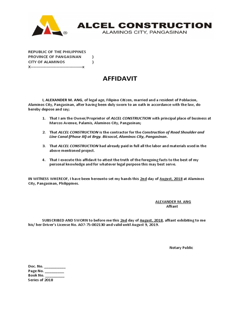 Affidavit Full Payment | Download Free PDF | Affidavit | Common Law