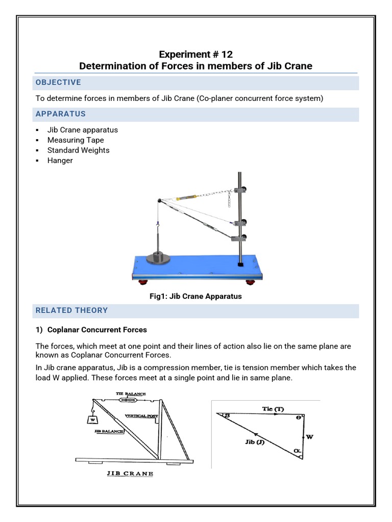 Jib Crane Forces Experiment Analysis | PDF | Force | Measurement