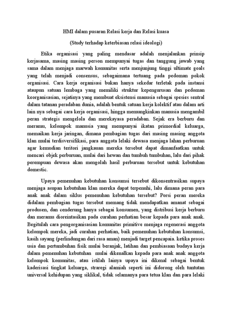 HMI Dalam Pusaran Relasi Kerja Dan Relasi Kuasa | PDF