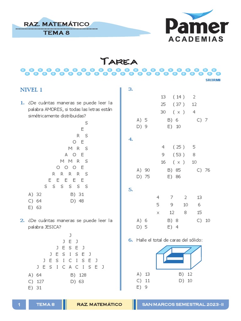RM - Sem 8 - Razonamiento Inductivo Numérico y Verbal | PDF