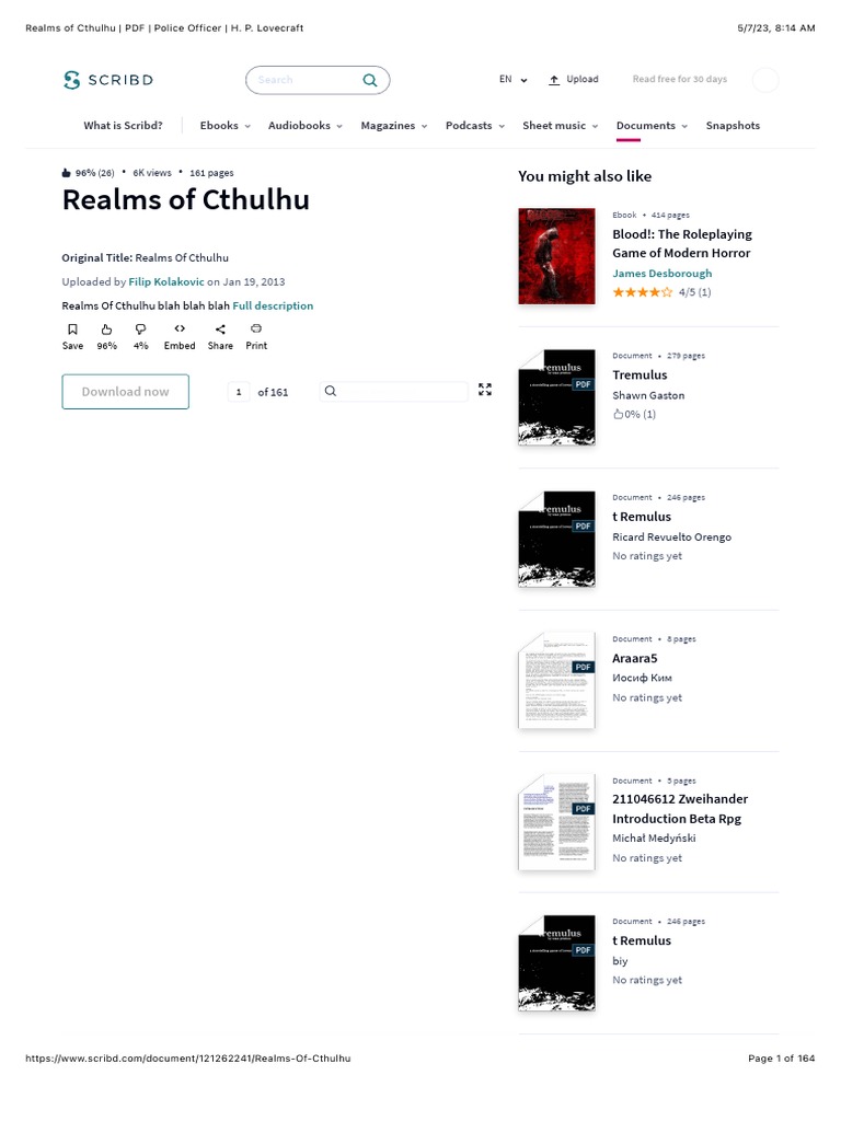 Realms of Cthulhu - PDF - Police Officer - H. P. Lovecraft | Download ... Realms of Cthulhu - PDF - Police Officer - H. P. Lovecraft | Download ...