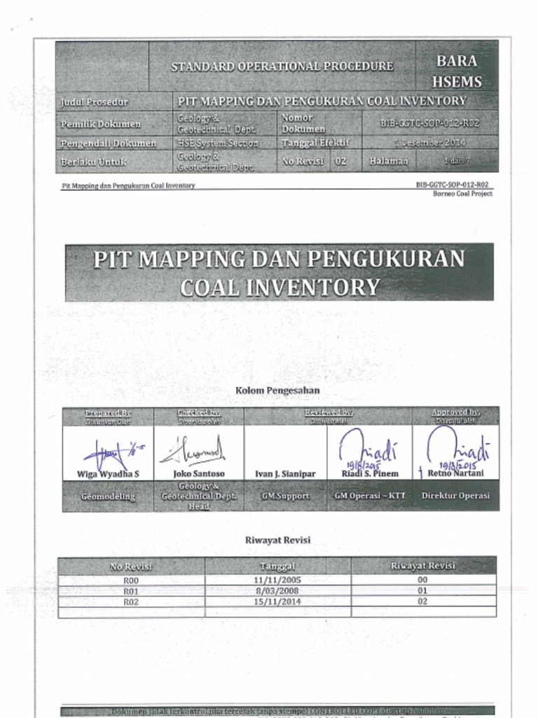 BIB-GGTG-SOP-012-R02 Pit Mapping Dan Pengukururan Coal Inventory | PDF