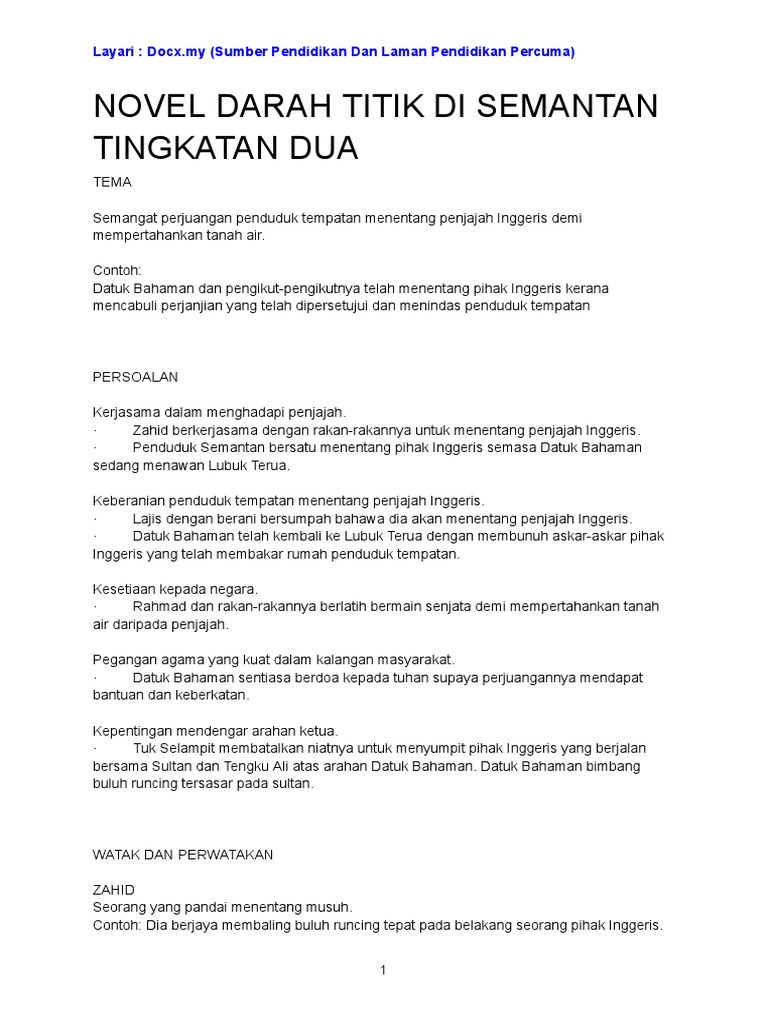 Novel Darah Titik Di Semantan Tingkatan Dua | PDF