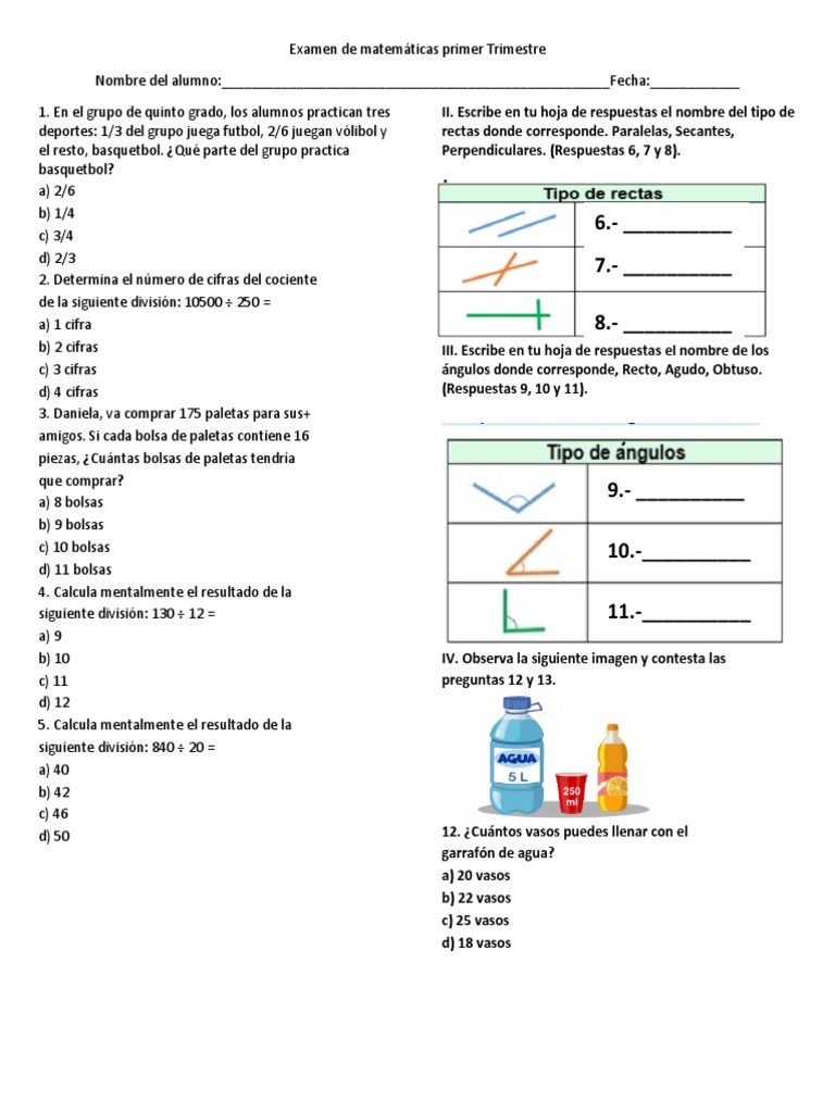 Examen matemáticas 5 grado | PDF