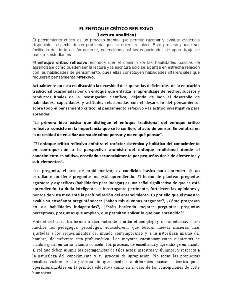 Enfoque Crítico-Reflexivo en Educación | PDF | Pensamiento | Aprendizaje