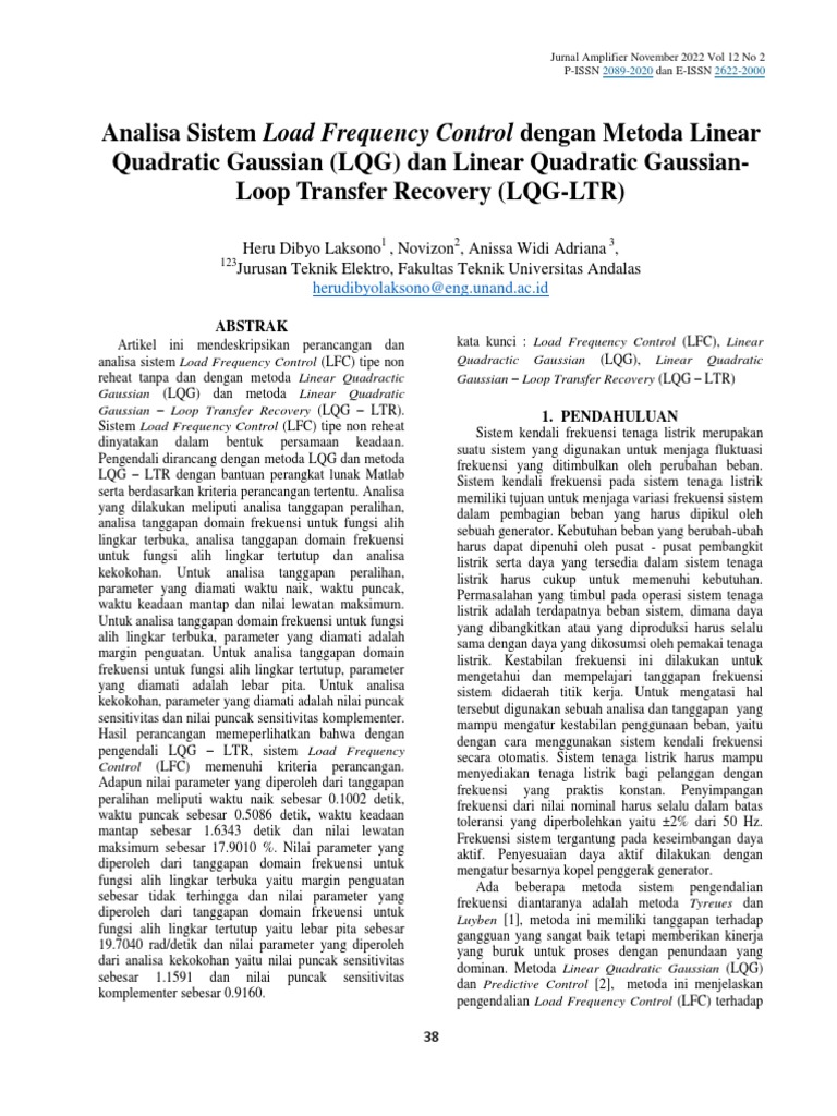 Analisa Sistem Load Frequency Control Dengan Metoda Linear Quadratic ...