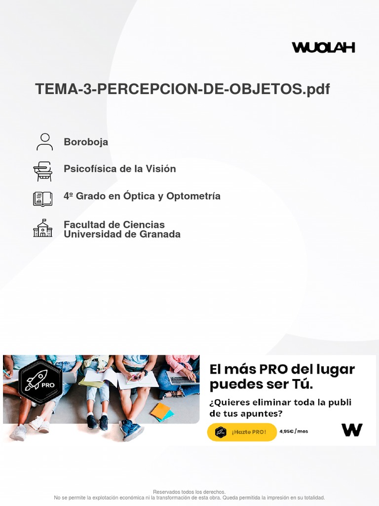 Wuolah Free Tema 3 Percepcion de Objetos | PDF | Percepción | Percepción visual