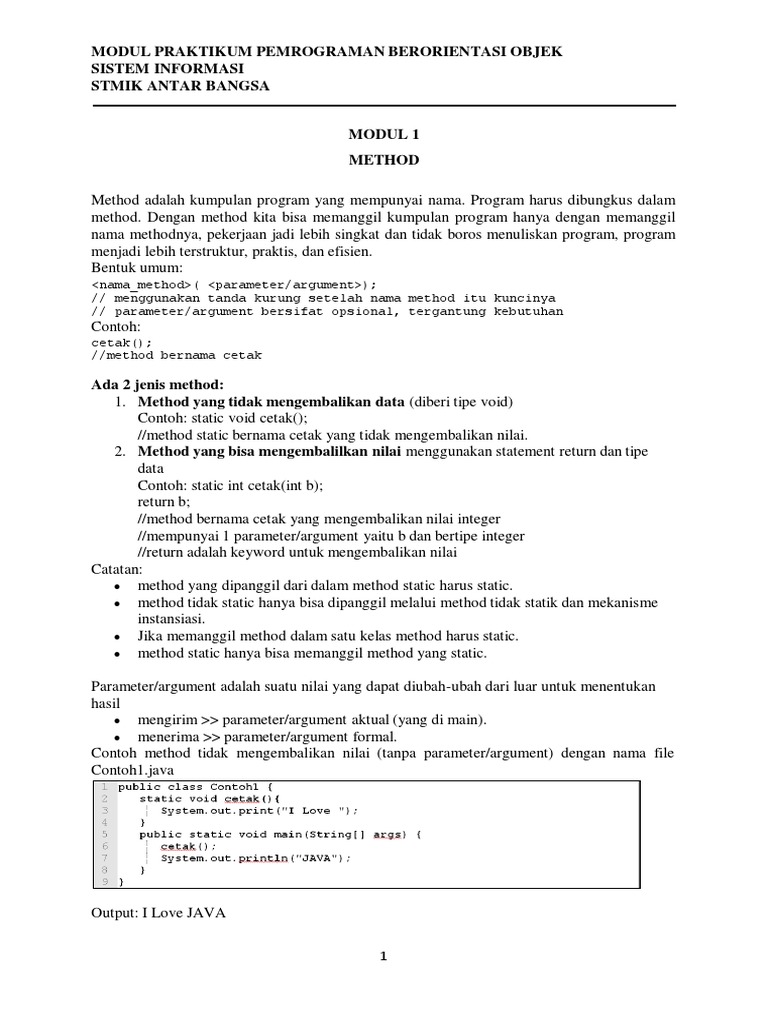 Modul Praktikum PBO Lengkap | PDF